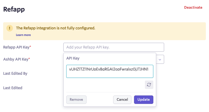 How do I set up the integration between Refapp and Ashby?